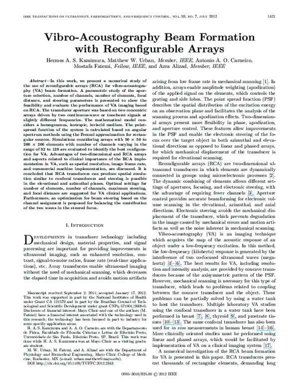 (PDF) Vibro-acoustography beam formation with reconfigurable arrays