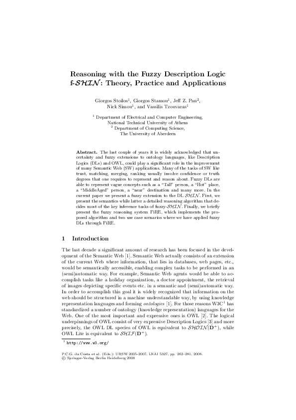 (PDF) Reasoning with the Fuzzy Description Logic f- $\mathcal{SHIN}$ : Theory, Practice and ...