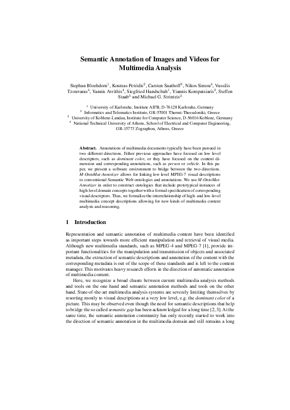 (PDF) Semantic Annotation of Images and Videos for Multimedia Analysis