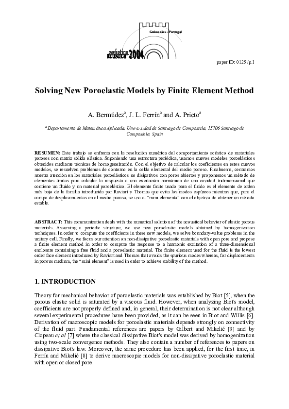 Pdf Solving New Poroelastic Models By Finite Element Method