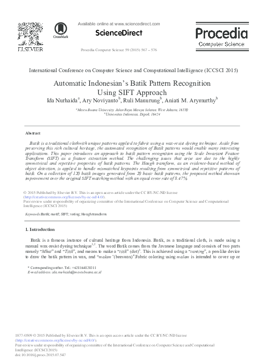 (PDF) Automatic Indonesian's Batik Pattern Recognition Using SIFT Approach