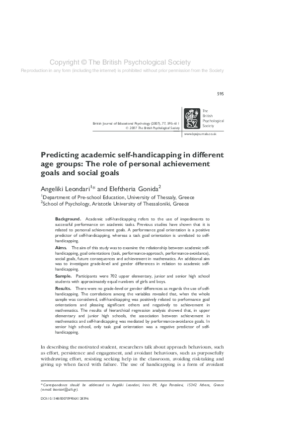 (PDF) Predicting academic self-handicapping in different age groups ...