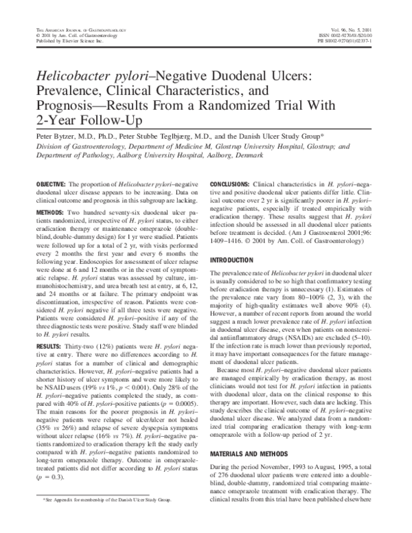 (PDF) Helicobacter pylori-negative duodenal ulcers: prevalence ...