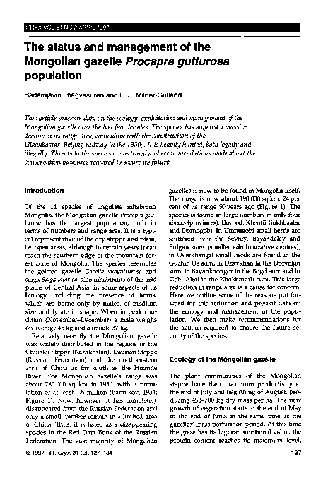(PDF) The status and management of the Mongolian gazelle Procapra ...