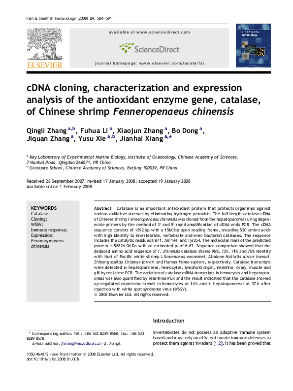 (PDF) cDNA cloning, characterization and expression analysis of the antioxidant enzyme gene ...