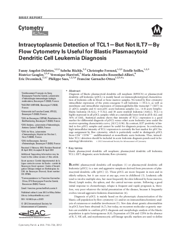 (PDF) Intracytoplasmic detection of TCL1-but not ILT7-by flow cytometry ...