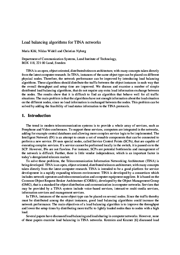 (PDF) Load balancing algorithms for TINA networks
