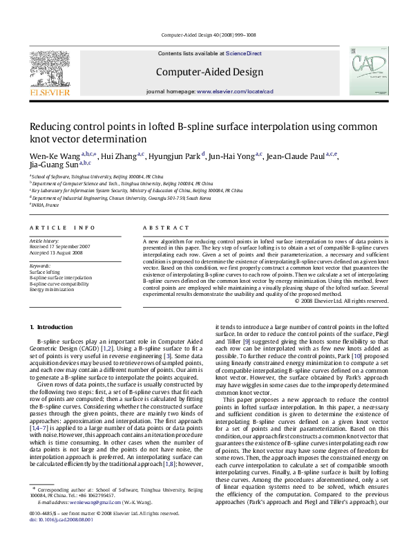 Pdf Reducing Control Points In Lofted B Spline Surface Interpolation