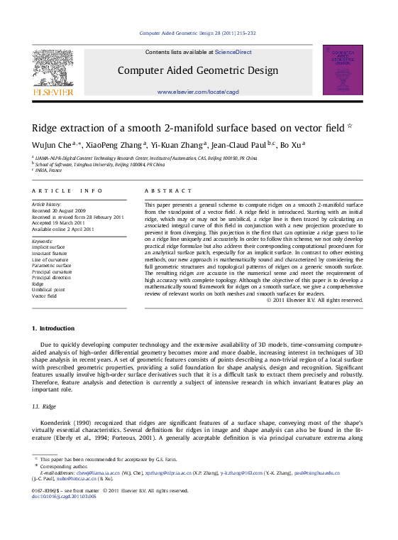 (PDF) Ridge extraction of a smooth 2-manifold surface based on vector field