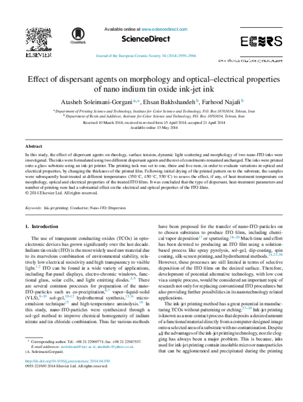 (PDF) Effect of dispersant agents on morphology and optical–electrical ... (PDF) Effect of dispersant agents on morphology and optical–electrical ...