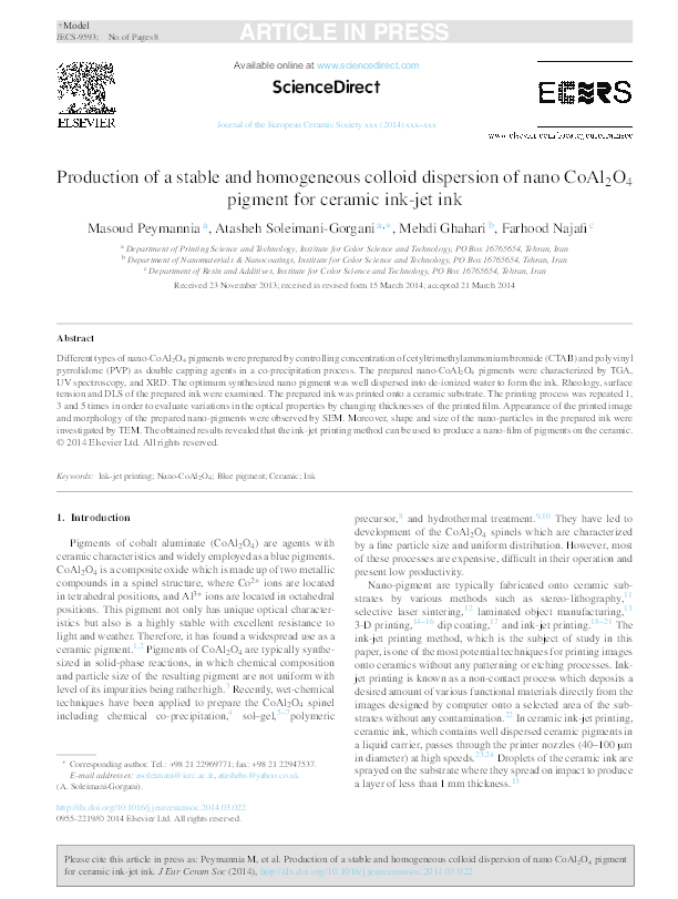 (PDF) Production of a stable and homogeneous colloid dispersion of nano ...