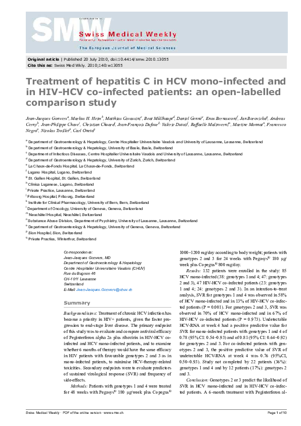 (PDF) Treatment of hepatitis C in HCV mono-infected and in HIV-HCV co ...