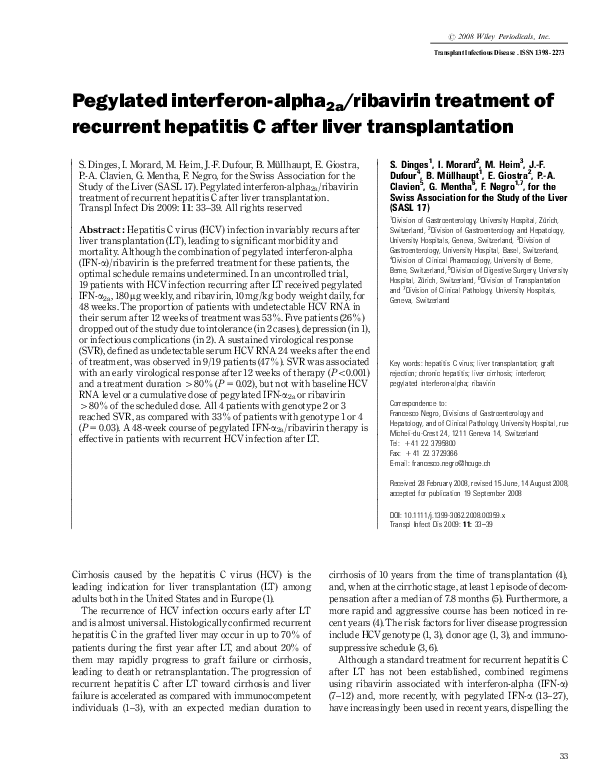 (PDF) Pegylated interferon-alpha 2a /ribavirin treatment of recurrent ...