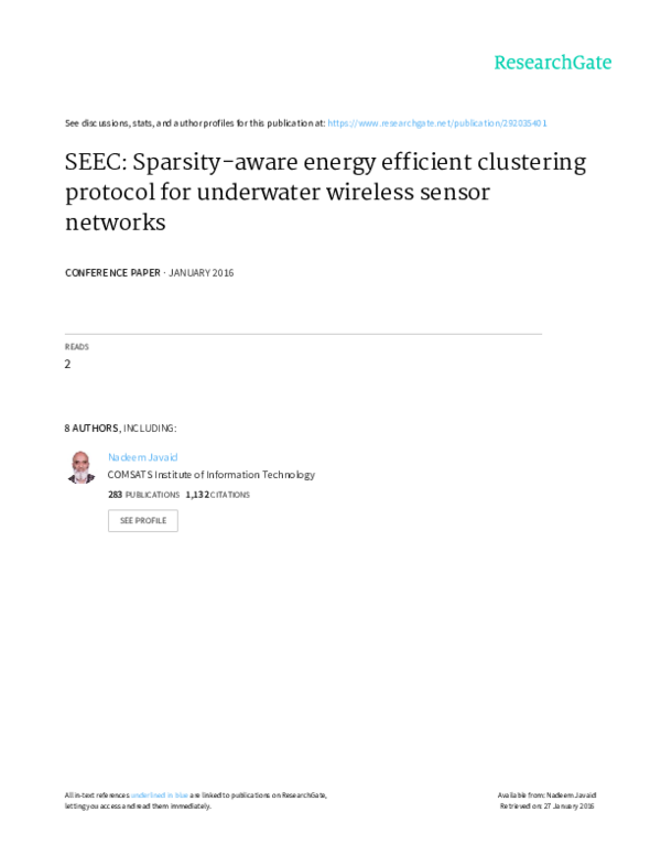 (PDF) SEEC: Sparsity-aware energy efficient clustering protocol for underwater wireless sensor ...