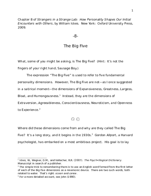 (DOC) Chapter 8, The Big Five
