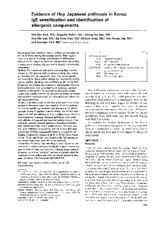 (PDF) Evidence of Hop Japanese pollinosis in Korea: IgE sensitization ...
