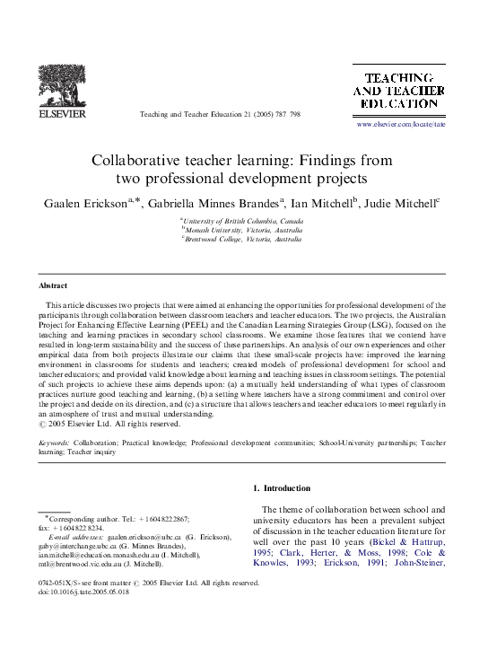 (PDF) Collaborative teacher learning: Findings from two professional ...