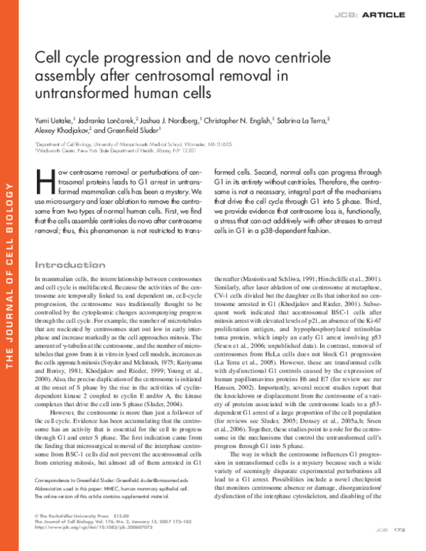 (PDF) Cell cycle progression and de novo centriole assembly after ...