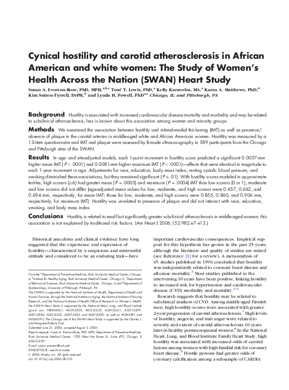 (PDF) Cynical hostility and carotid atherosclerosis in African American ...