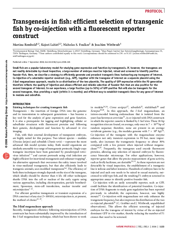 (PDF) Transgenesis in fish: efficient selection of transgenic fish by ...