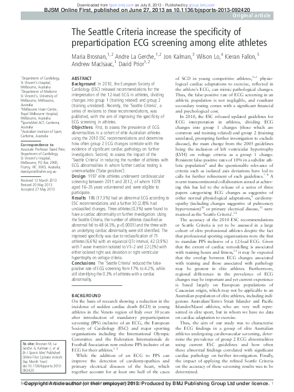 (PDF) The Seattle Criteria increase the specificity of preparticipation ...