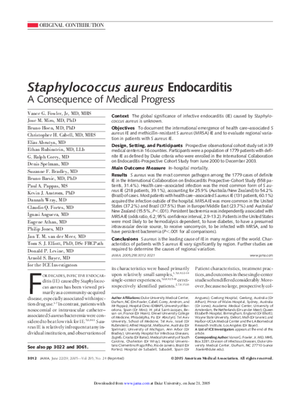 (PDF) Staphylococcus aureus Endocarditis