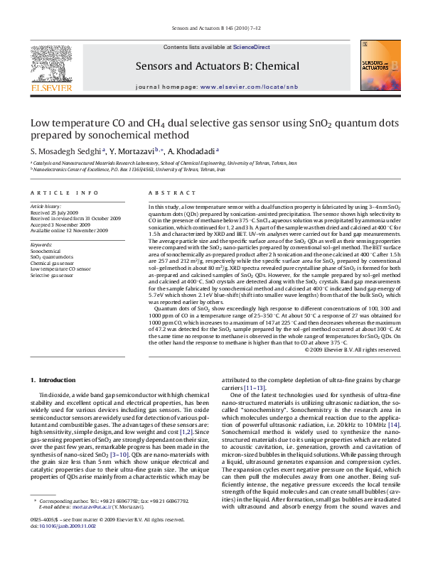 (PDF) Low temperature CO and CH4 dual selective gas sensor using SnO2 quantum dots prepared by ...