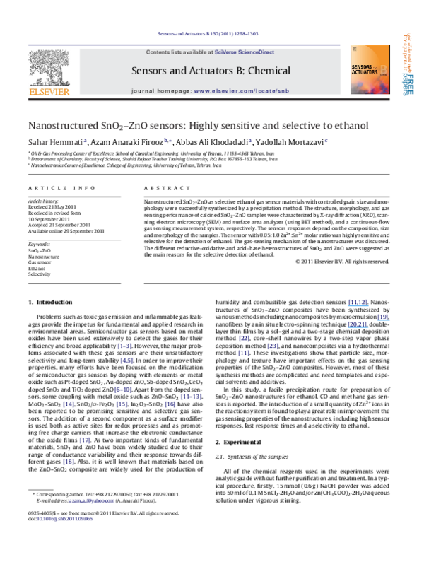 (PDF) Nanostructured SnO2–ZnO sensors: Highly sensitive and selective ...