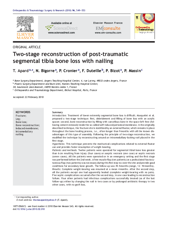 (PDF) Two-stage reconstruction of post-traumatic segmental tibia bone ...