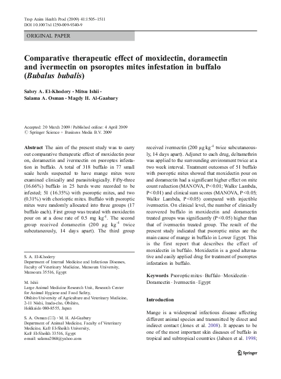 (PDF) Comparative therapeutic effect of moxidectin, doramectin and ...