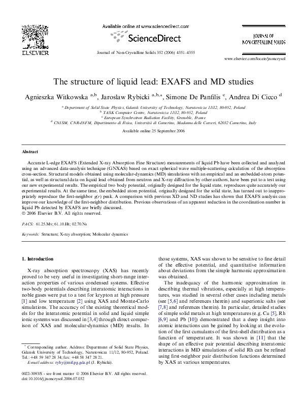 (PDF) The structure of liquid lead: EXAFS and MD studies