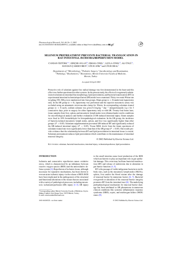 (PDF) SELENIUM PRETREATMENT PREVENTS BACTERIAL TRANSLOCATION IN RAT ...