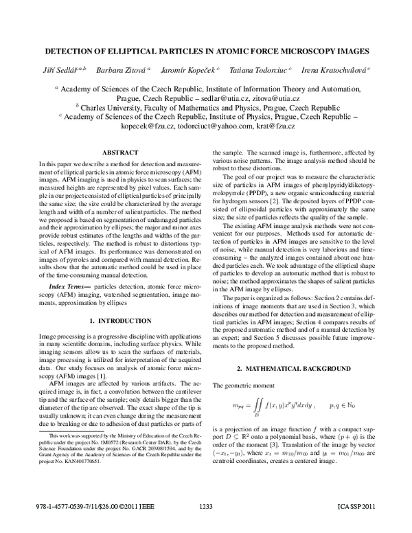 (PDF) Detection of elliptical particles in atomic force microscopy images