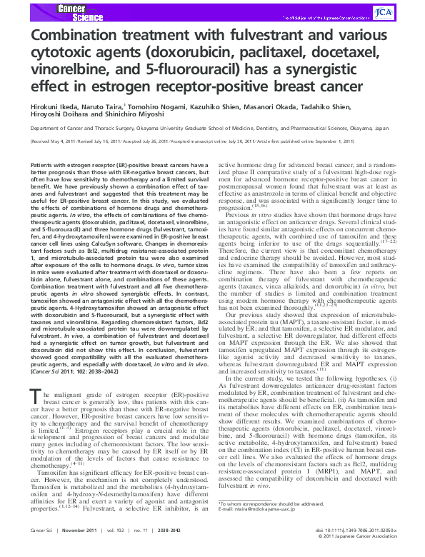 (PDF) Combination treatment with fulvestrant and various cytotoxic agents (doxorubicin ...