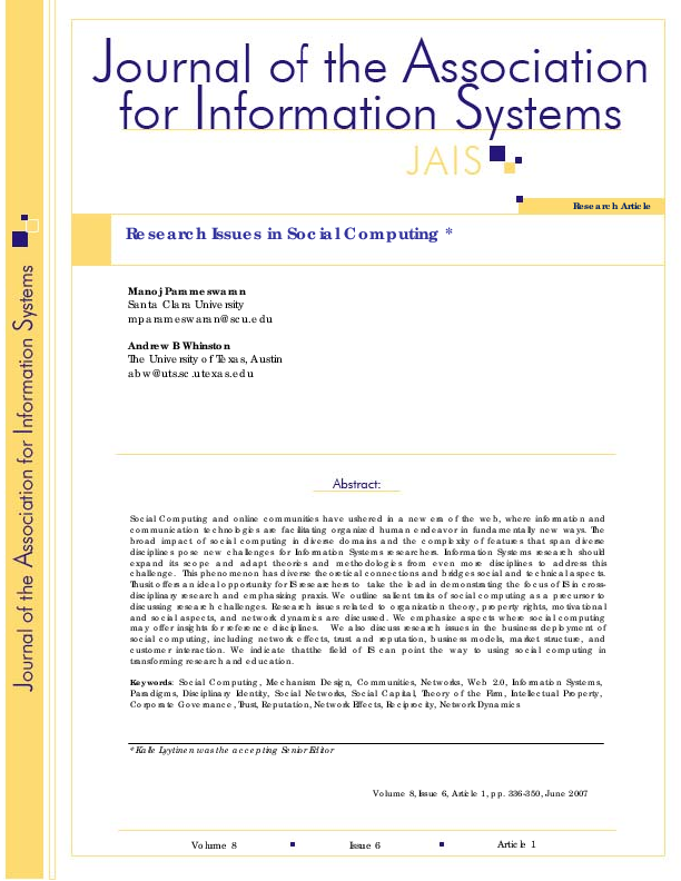 (PDF) Research issues in social computing