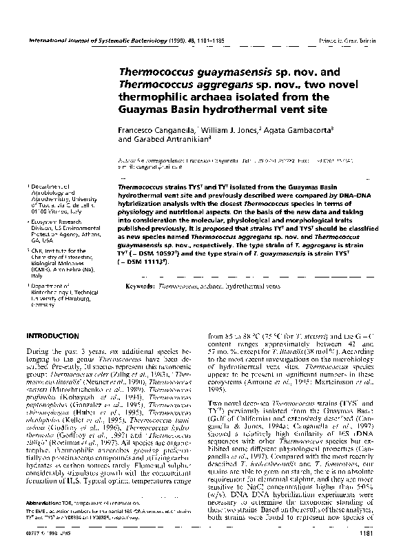 (PDF) Thermococcus guaymasensis sp. nov. and Thermococcus aggregans sp ...