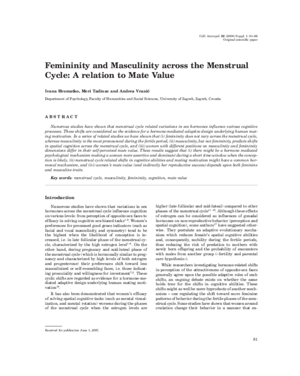 (PDF) Femininity and masculinity across the menstrual cycle: a relation ...