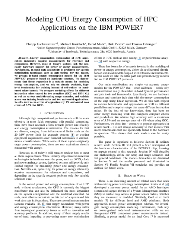 (PDF) Modeling CPU Energy Consumption of HPC Applications on the IBM POWER7