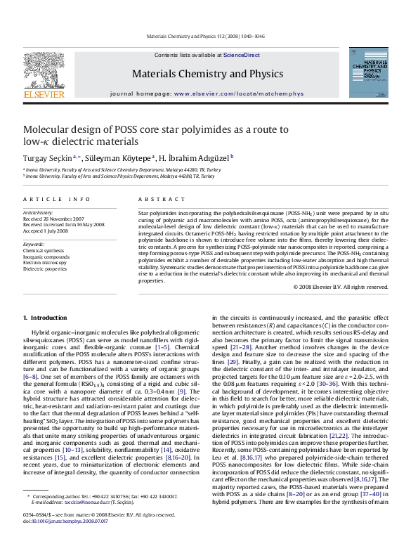 (PDF) Molecular design of POSS core star polyimides as a route to low-κ ...