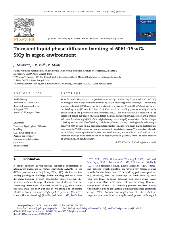 (PDF) Transient liquid phase diffusion bonding of 6061-15wt% SiCp in ...