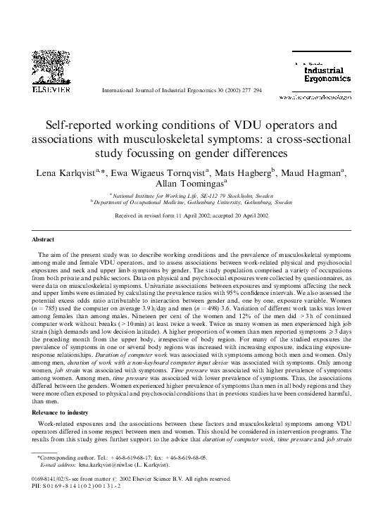(PDF) Self-reported working conditions of VDU operators and ...