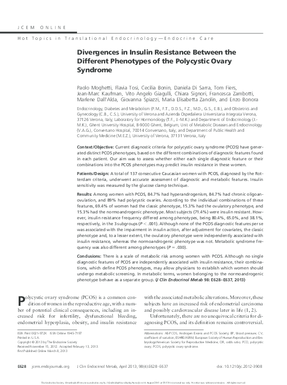 (PDF) Divergences in Insulin Resistance Between the Different Phenotypes of the Polycystic Ovary ...