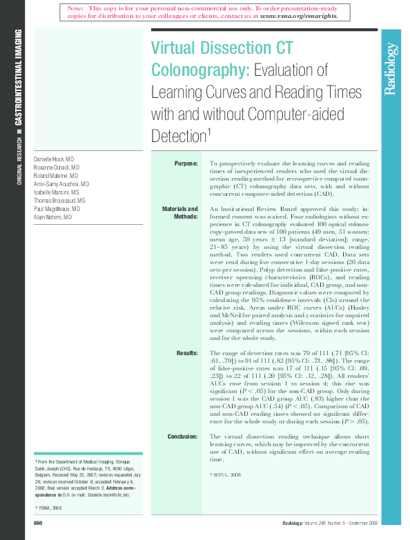 (PDF) Virtual Dissection CT Colonography: Evaluation of Learning Curves and Reading Times with ...