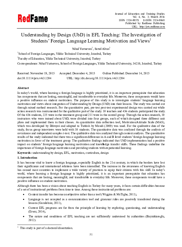 (PDF) Understanding by Design (UbD) in EFL Teaching: The Investigation ...