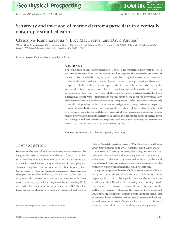(PDF) Sensitivity and inversion of marine electromagnetic data in a vertically anisotropic ...