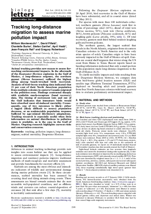 (PDF) Tracking long-distance migration to assess marine pollution impact