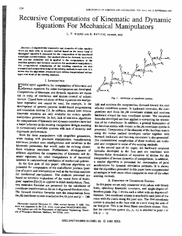 Pdf Recursive Methods For Robot Manipulator Dynamics