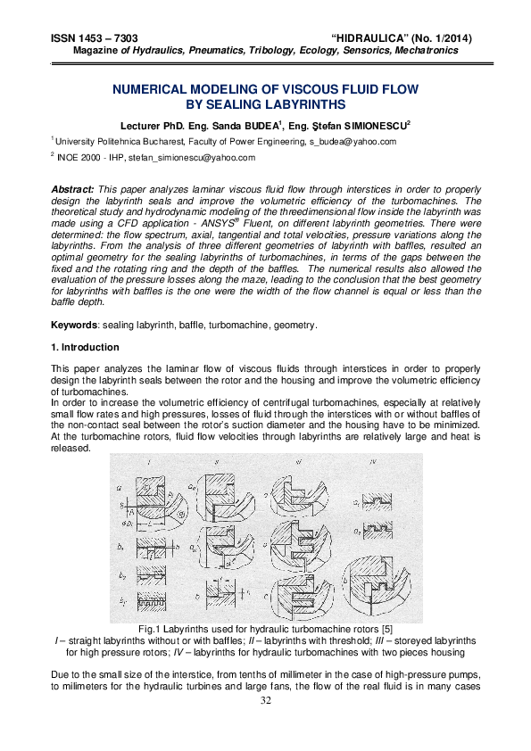 (PDF) Numerical Modeling of Viscous Fluid Flow by Sealing Labyrinths