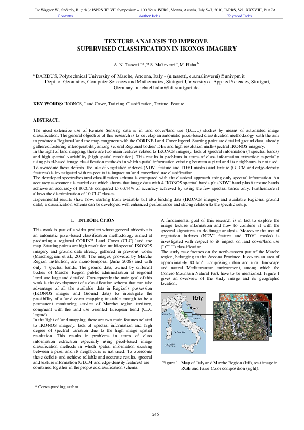(PDF) Texture Analysis to Improve Supervised Classification in Ikonos Imagery