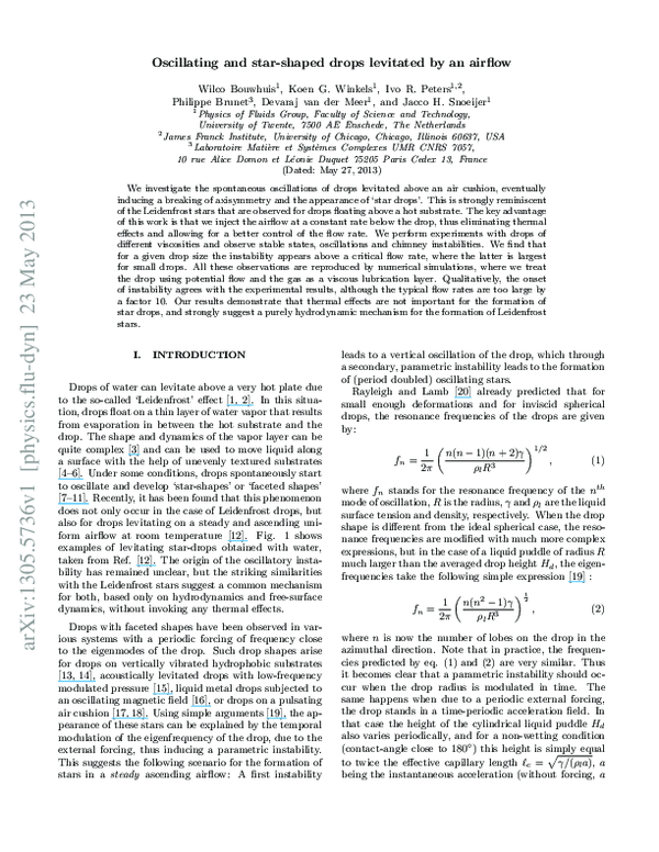 (PDF) Oscillating and star-shaped drops levitated by an airflow